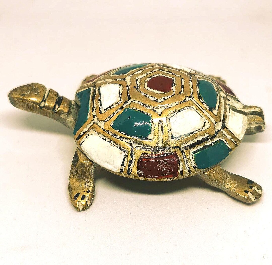 Vintage Brass Turtle Ashtray Jewelry Box Hand Painted Made in India ...