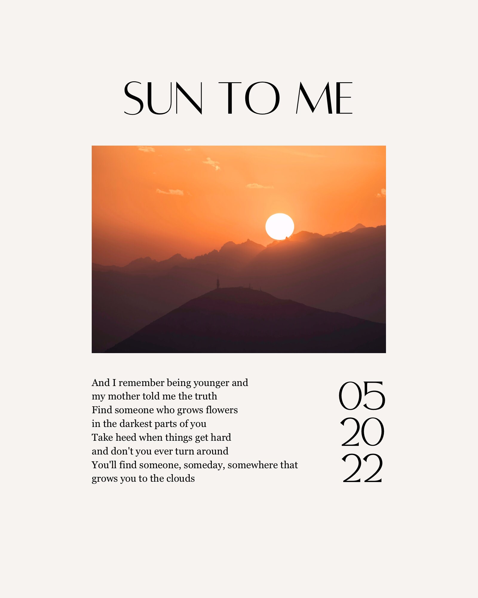 Sun to Me Lyrics DIGITAL PRINT Printable Download Music Print for Home ...
