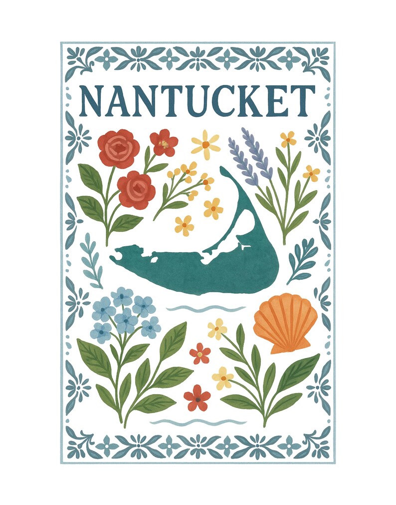 Nantucket Floral Wall Art Printable | Coastal Cottagecore Digital ...