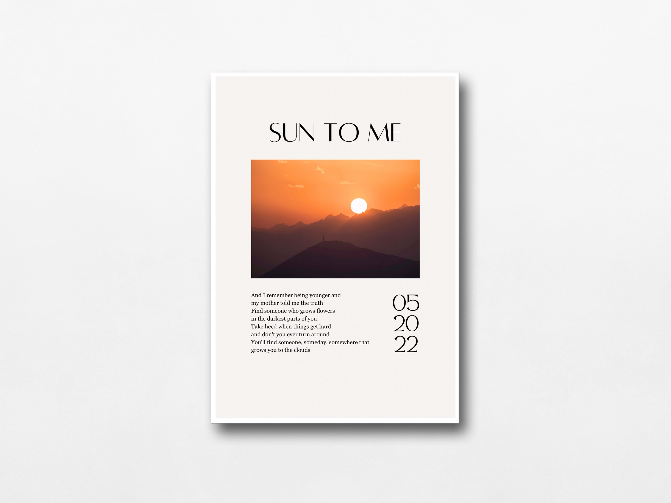 Sun to Me Lyrics DIGITAL PRINT Printable Download Music Print for Home ...