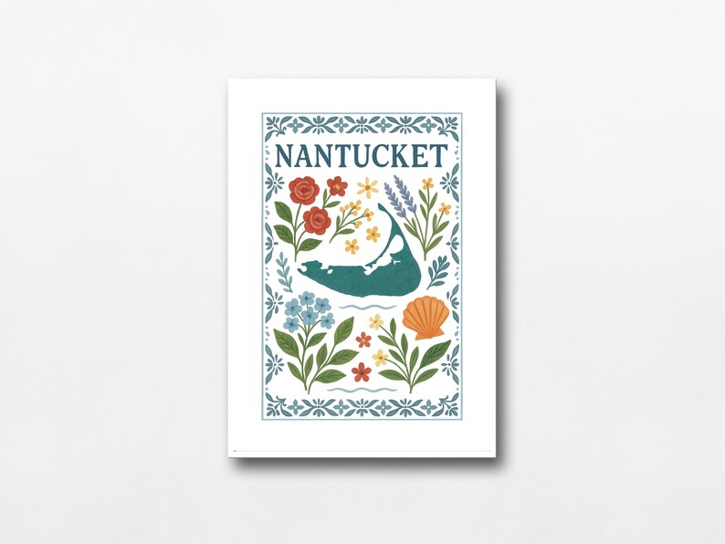 Nantucket Floral Art Print: Coastal Cottage Decor (digital Download) - Etsy