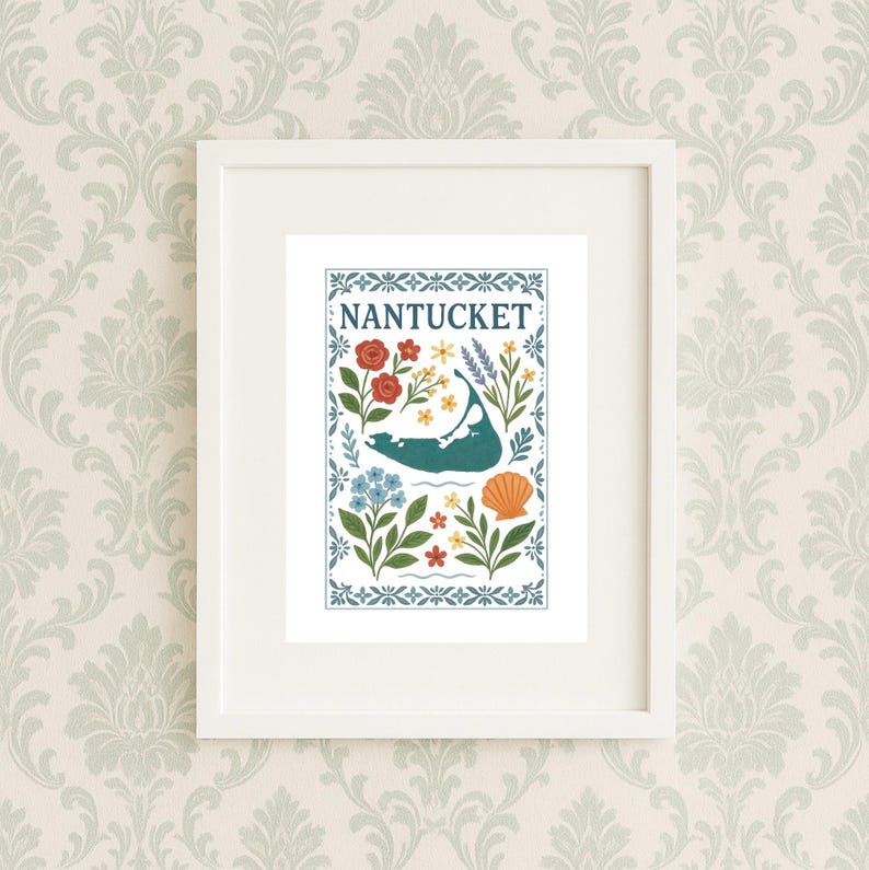 Nantucket Floral Art Print: Coastal Cottage Decor (digital Download) - Etsy