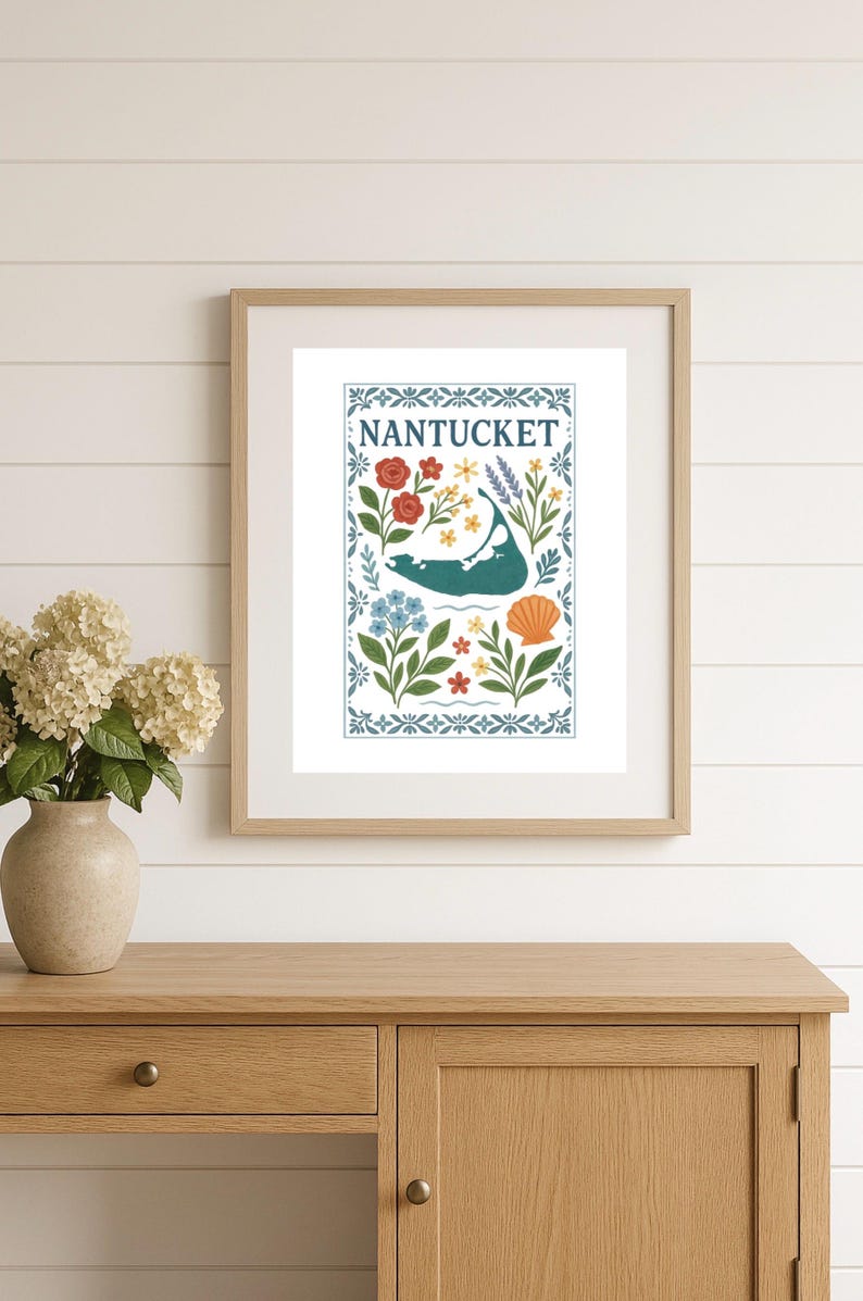 Nantucket Floral Art Print: Coastal Cottage Decor (digital Download) - Etsy