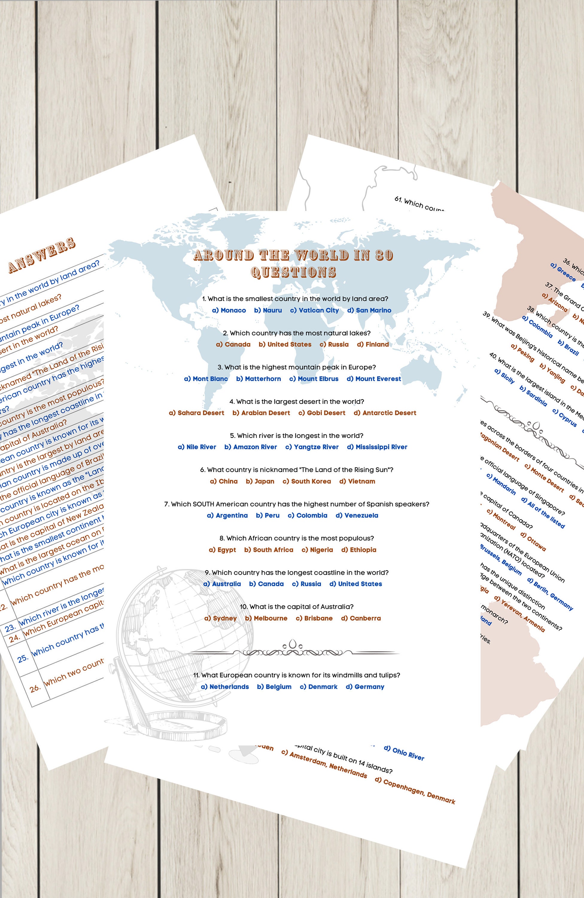 World Geography Trivia, Quiz, Printable, Multiple Choices - Etsy