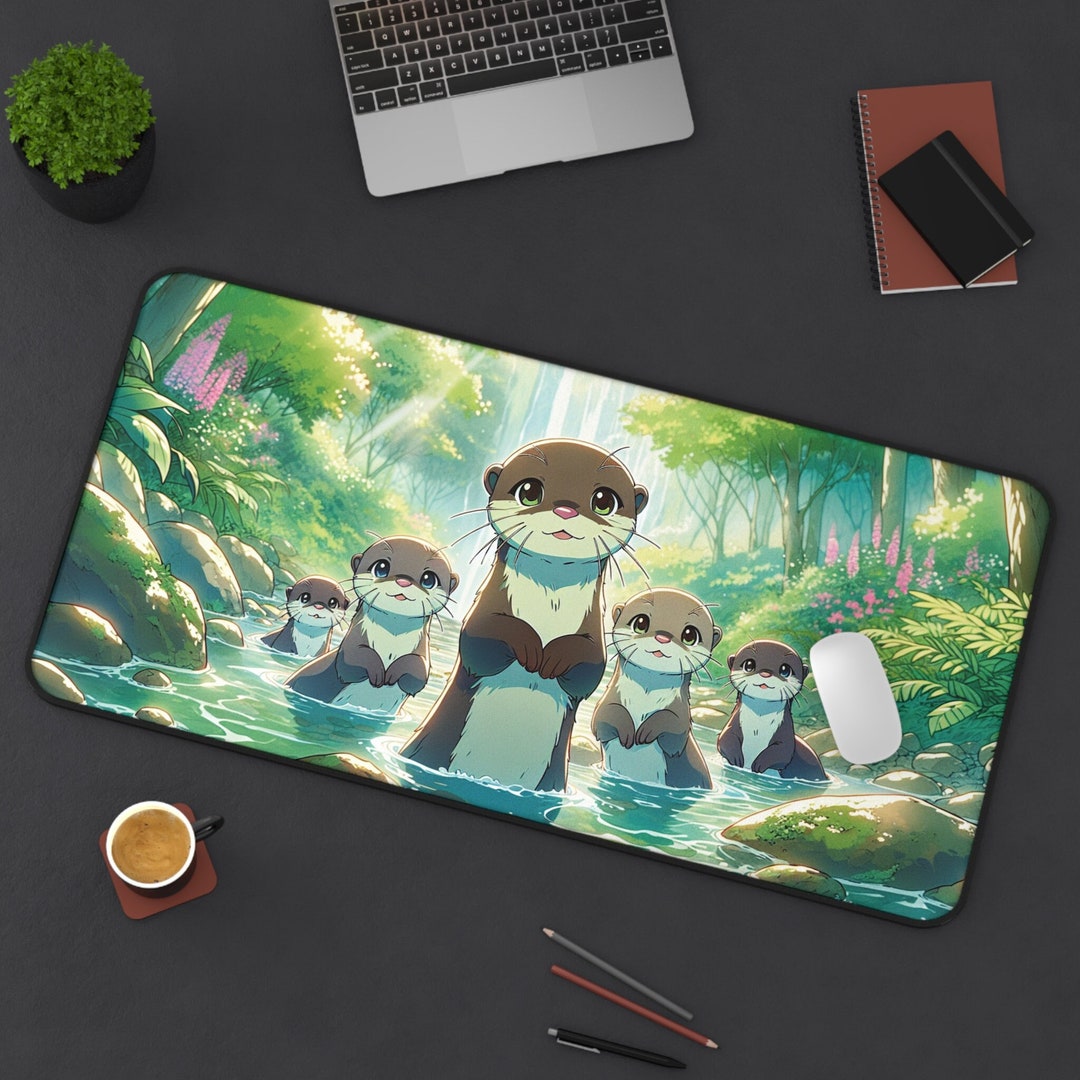 Kawaii Otters in River Desk Mat, Otter Gifts for Her, Large Gaming ...