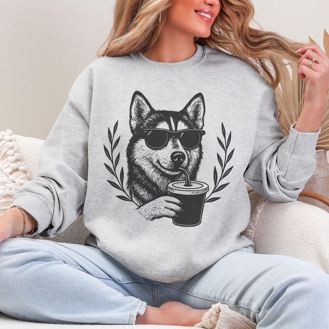 Retro Husky Sweatshirt, Cute Husky Dog Sweatshirt, Funny Husky Dog ...