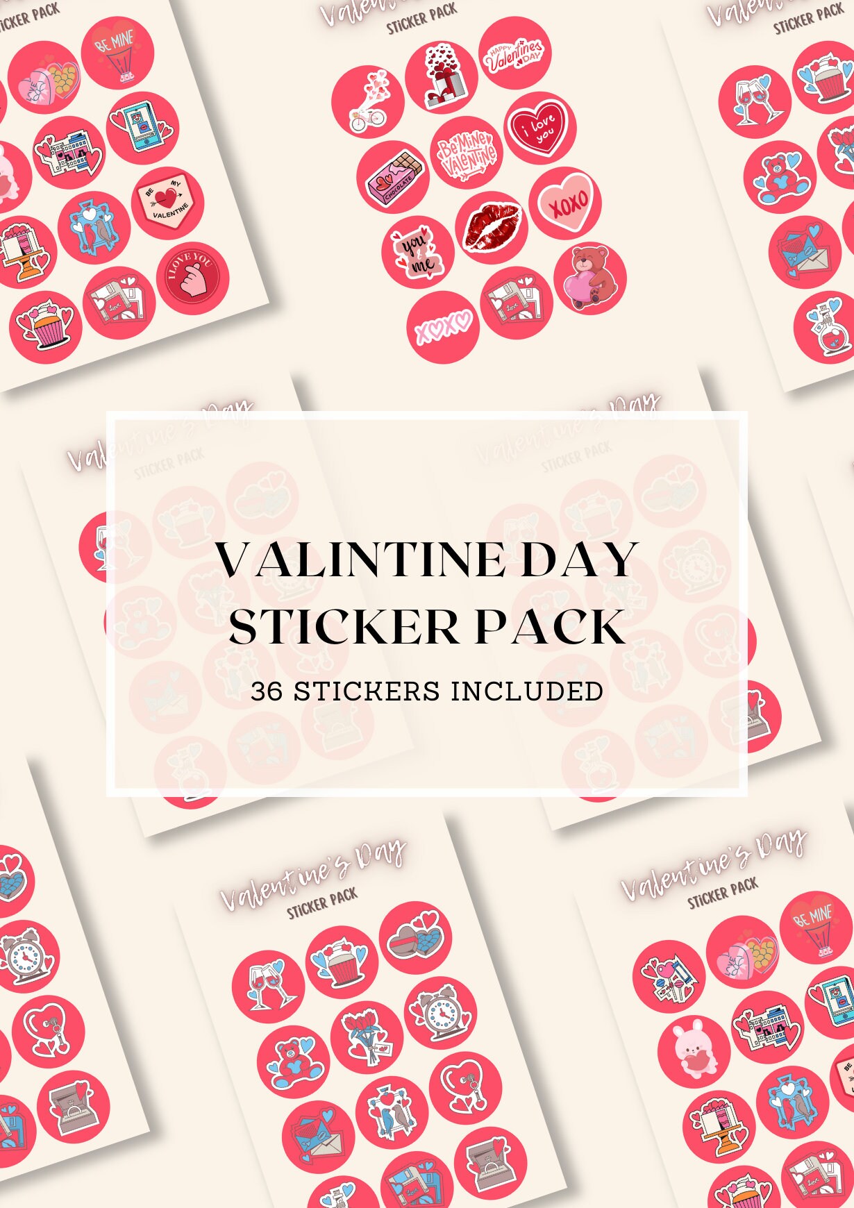 Romantic Valentine's Day Sticker Pack 36 Downloadable Stickers PNG, PDF ...