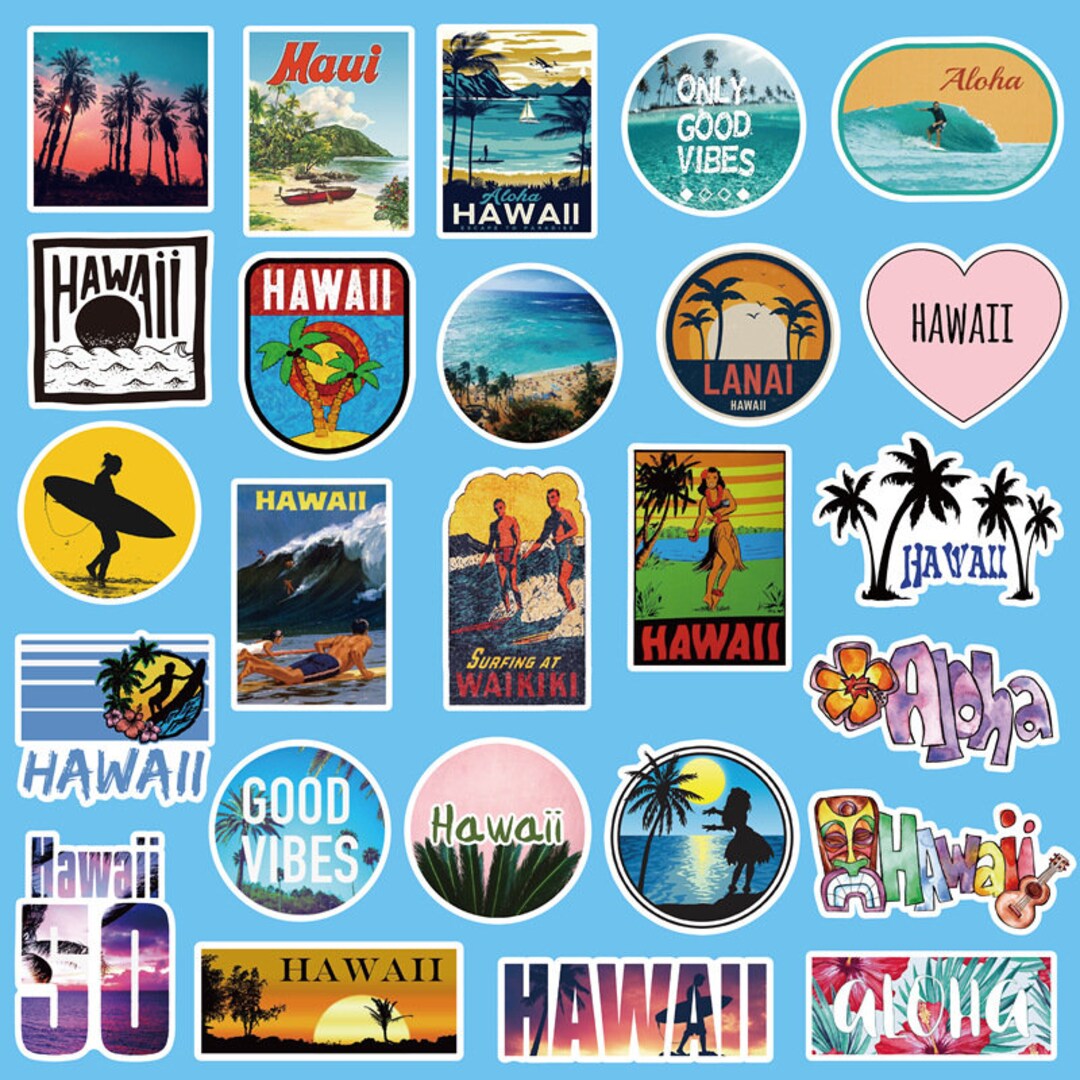 50 Hawaii Travel Stickers Vibrant Vacation-themed Decal Set Tropical ...