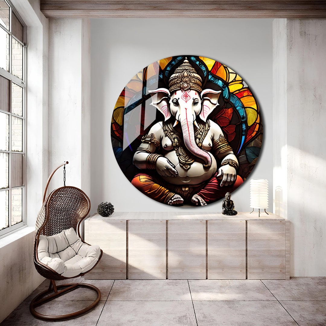 Tempered Glass Wall Art Ganesh Wall Art Round Ganesha Wall Decor Large ...