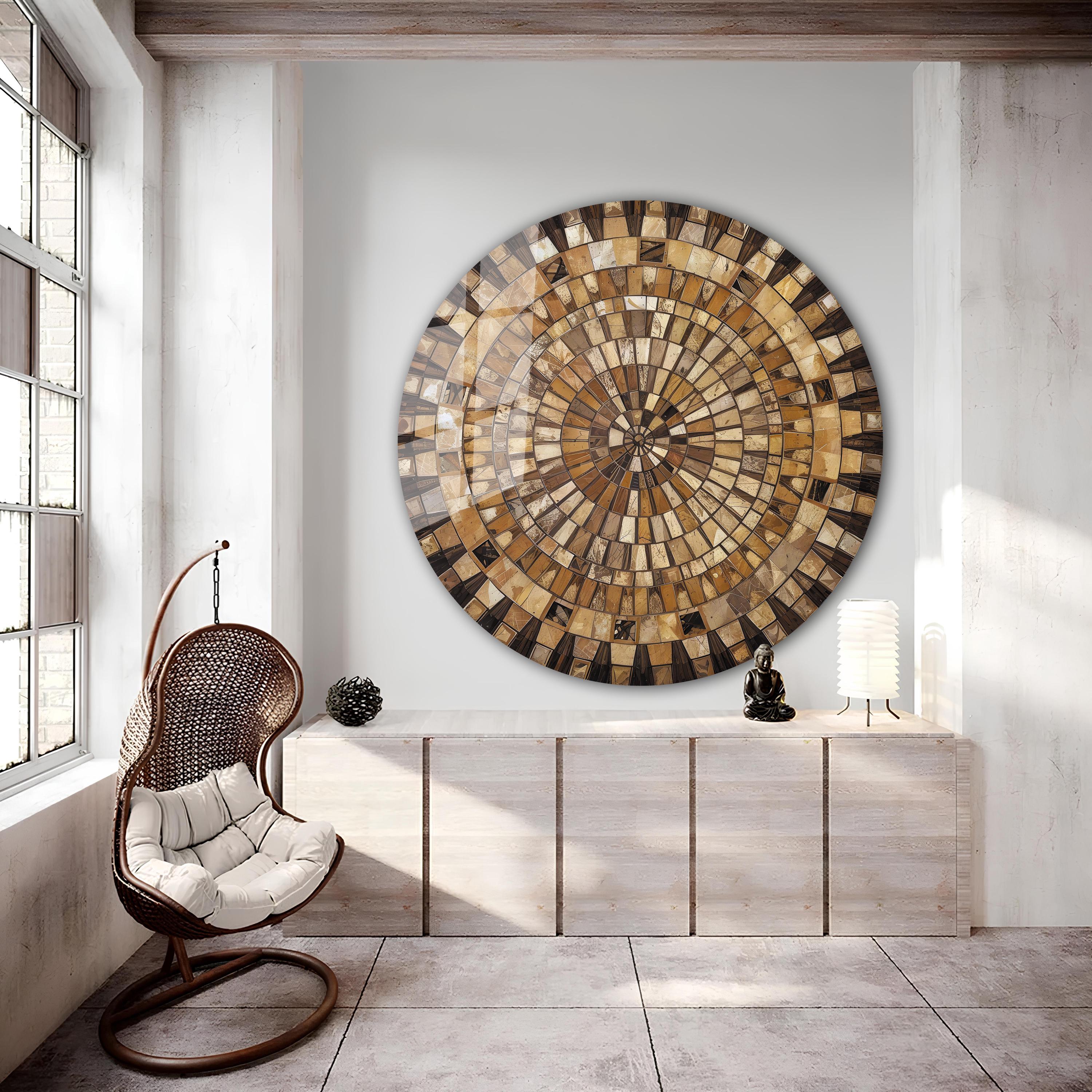 Rustic Look Tree Checkers Wall Art, Tempered Glass Wall Art, Circle ...