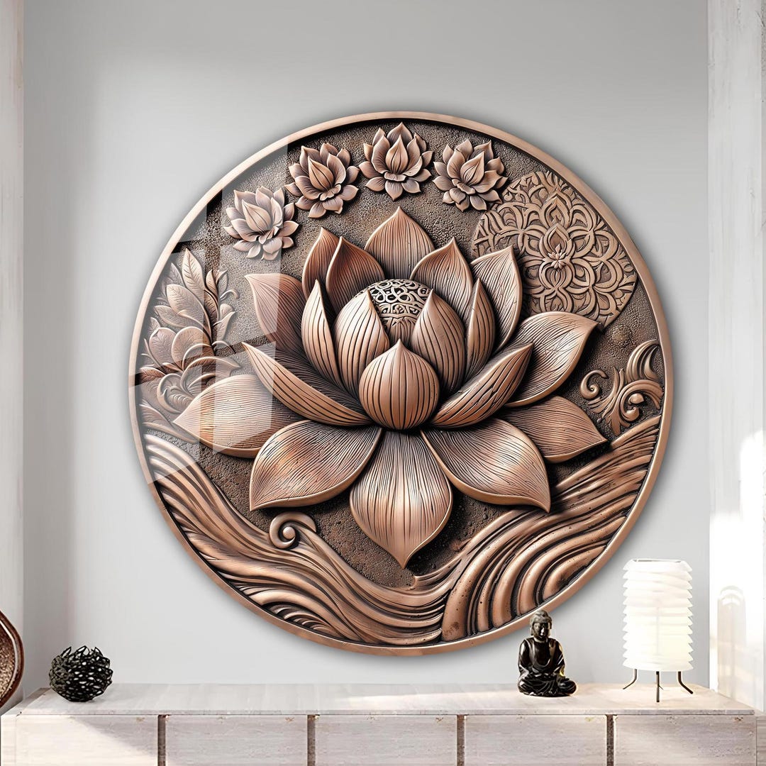 Tempered Glass Wall Art, Copper Lotus Flower Wall Art, Glass Printing ...