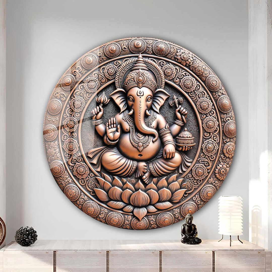Copper Look Ganesh Wall Art-tempered Glass Wall Art-large Wall Art ...