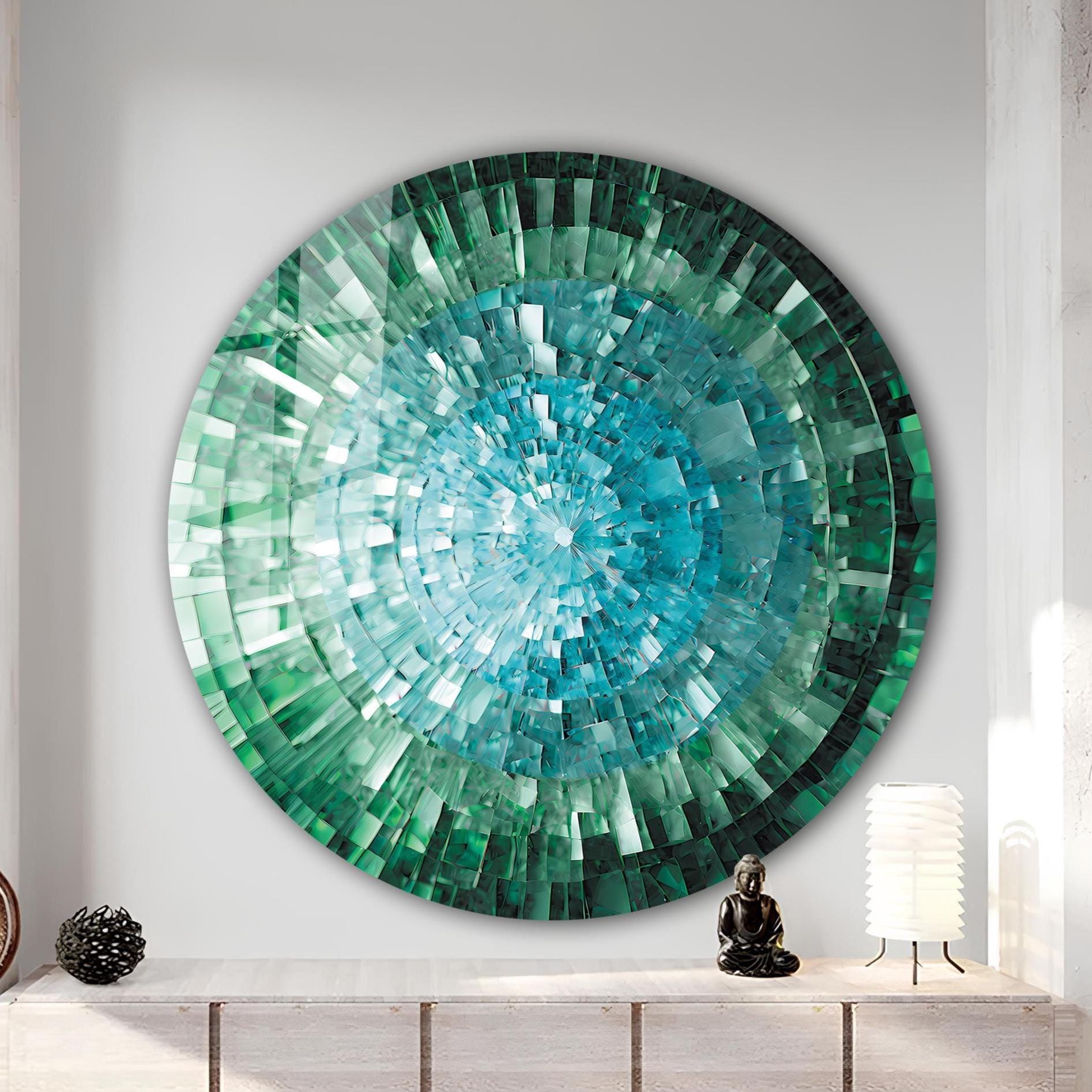 Tempered Glass Wall Art-stained Look Round Wall Art Gift-circle Wall ...