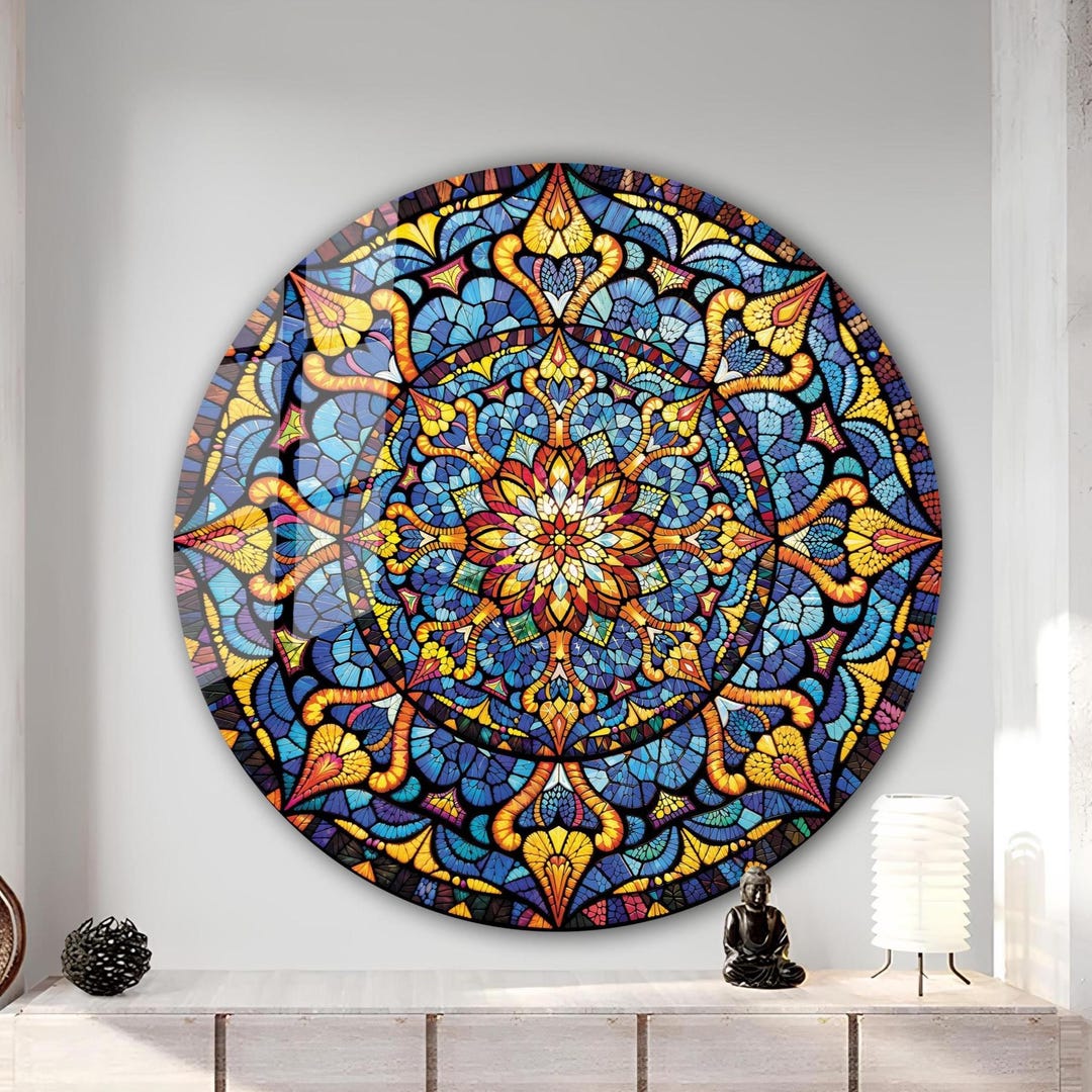 Turkish Pattern Tempered Glass Art | Ethnic Tile Glass | Wall Hanging ...