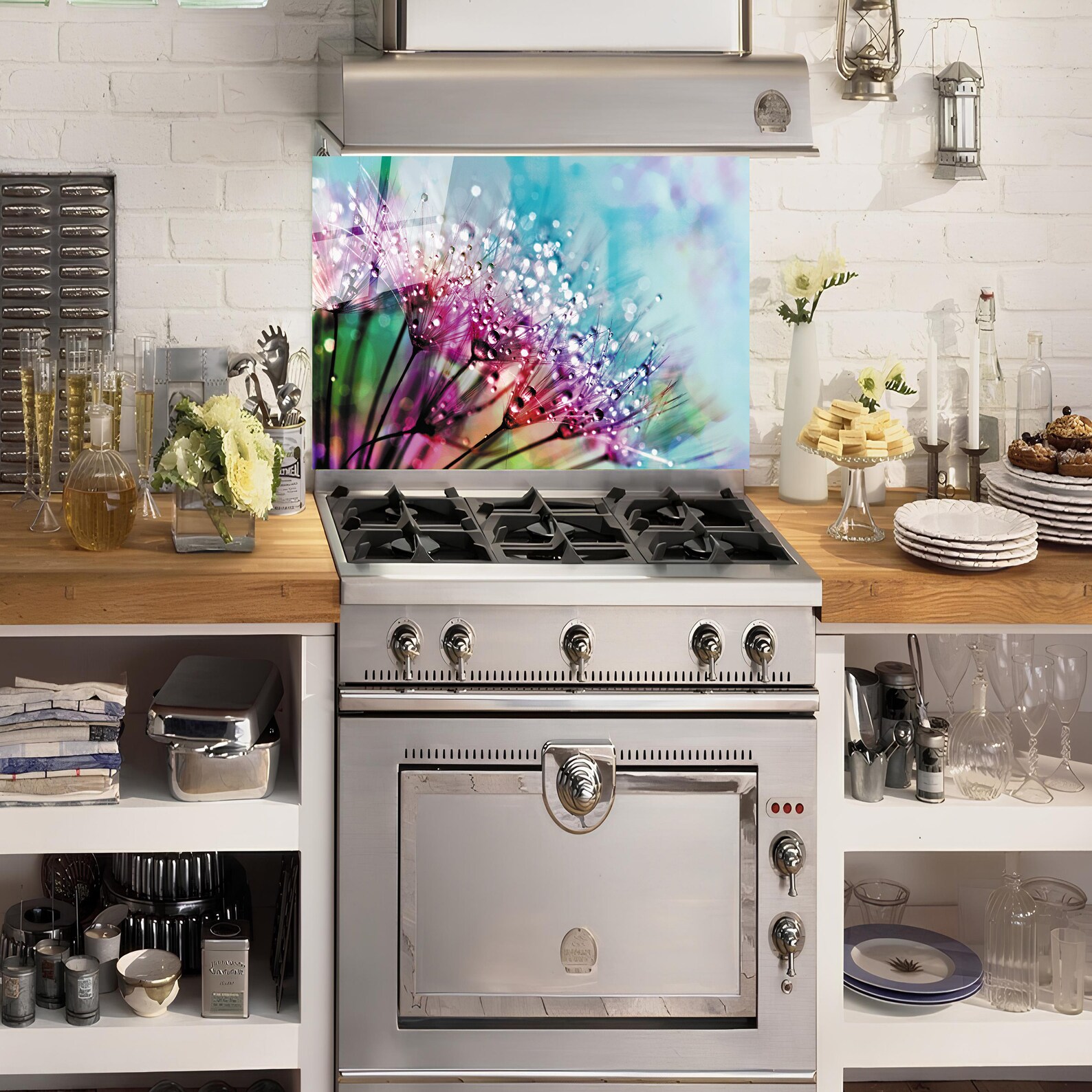 Glass Stove Top Cover Abstract Flower Kitchen Wall Decor for Gas Stove ...
