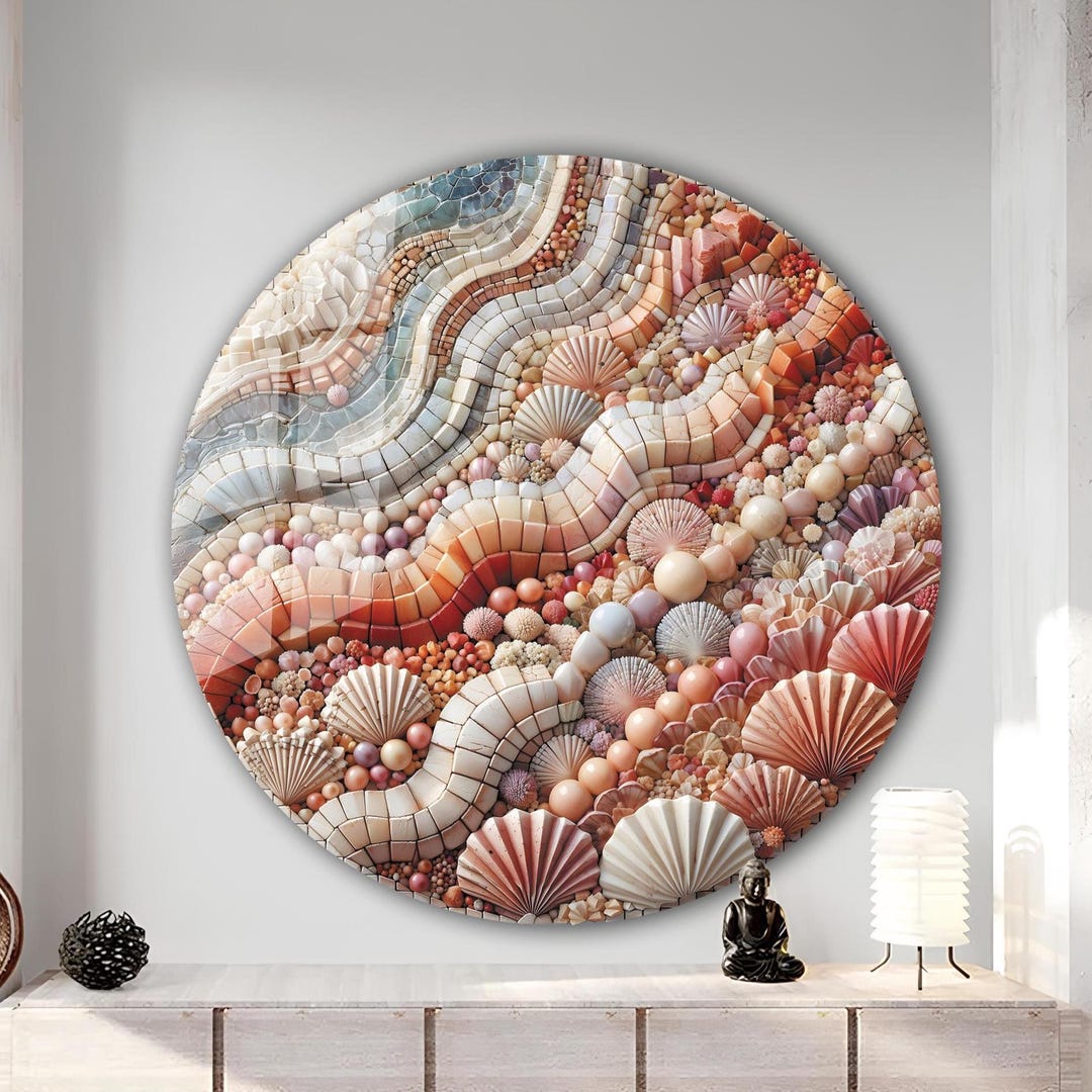 Rose Gold Tempered Glass Wall Art-stained Look Round Wall Art Gift ...