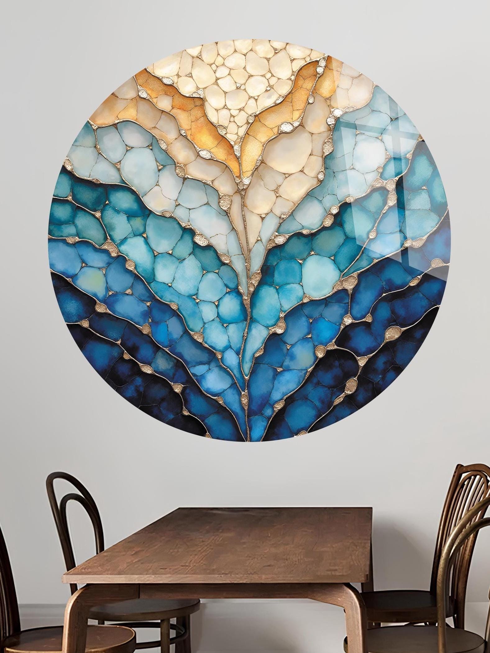Ocean Colors Tempered Glass Wall Art-stained Look Round Wall Art Gift ...