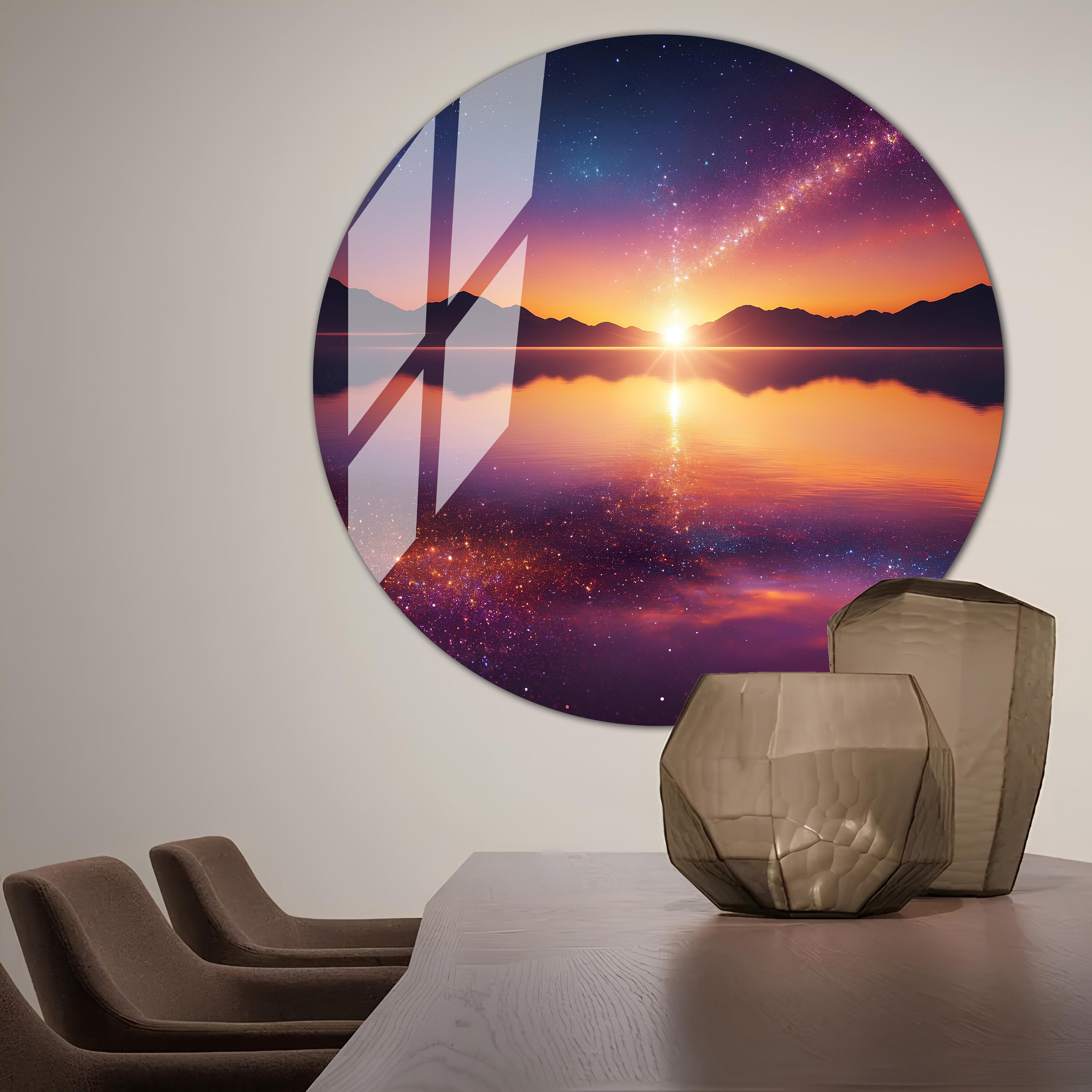 Sunset Stained Tempered Glass Round Painting Art Work Sunset Stained ...