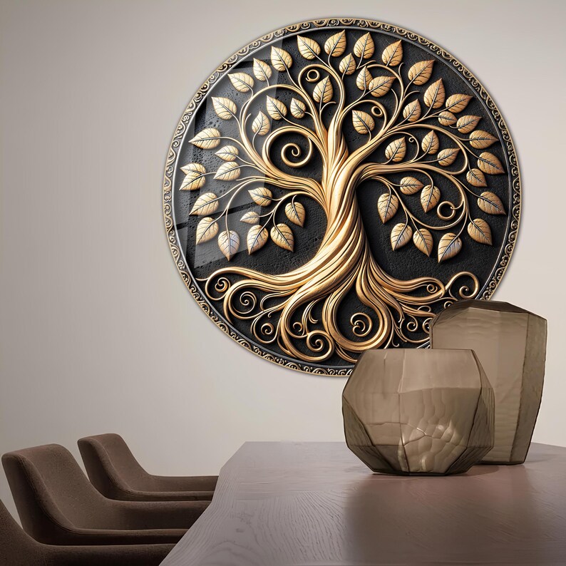 Gold Tree of Life Tempered Glass Wall Art, Life of Tree Glass Wall ...