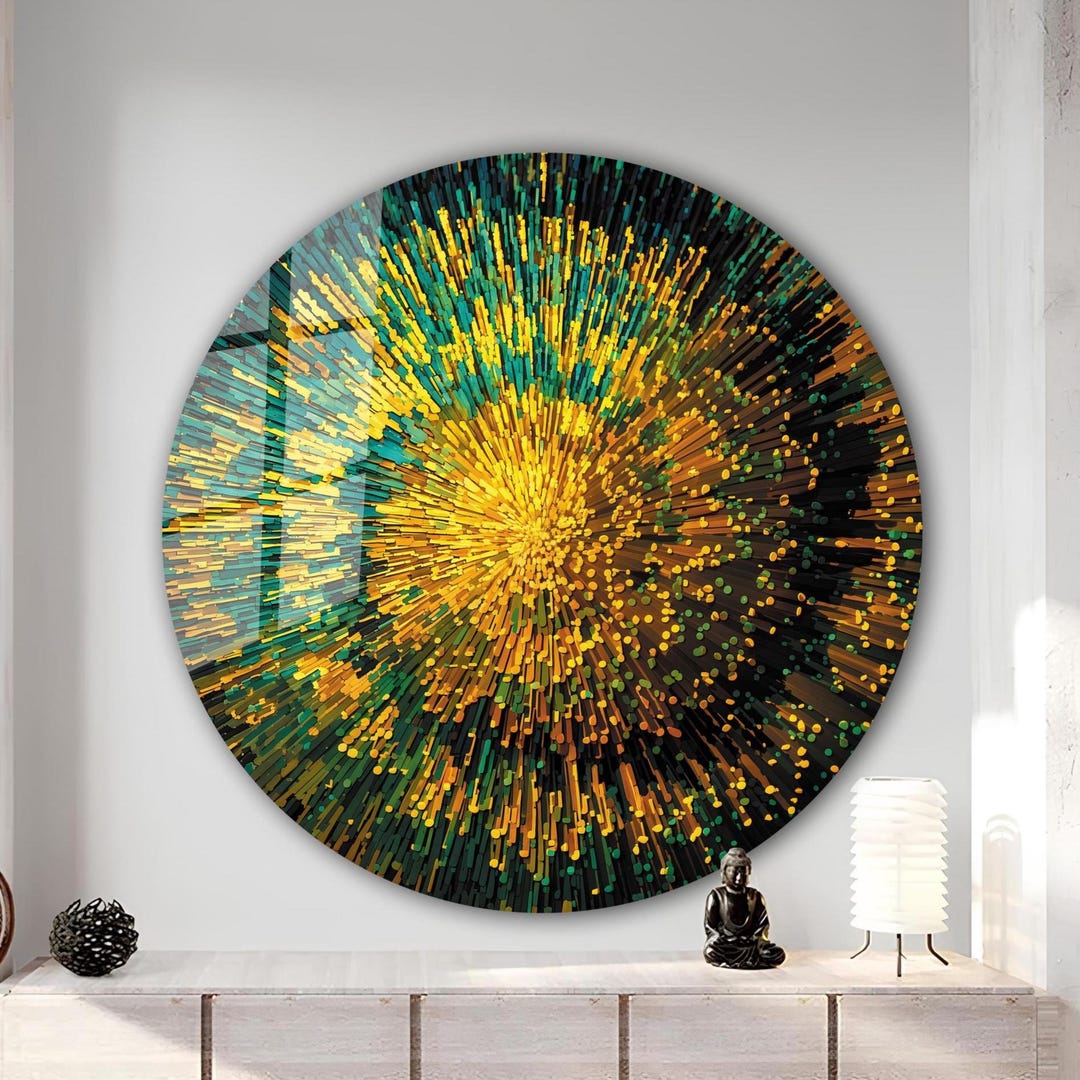 Tempered Glass Wall Art-stained Look Round Wall Art Gift-circle Wall ...