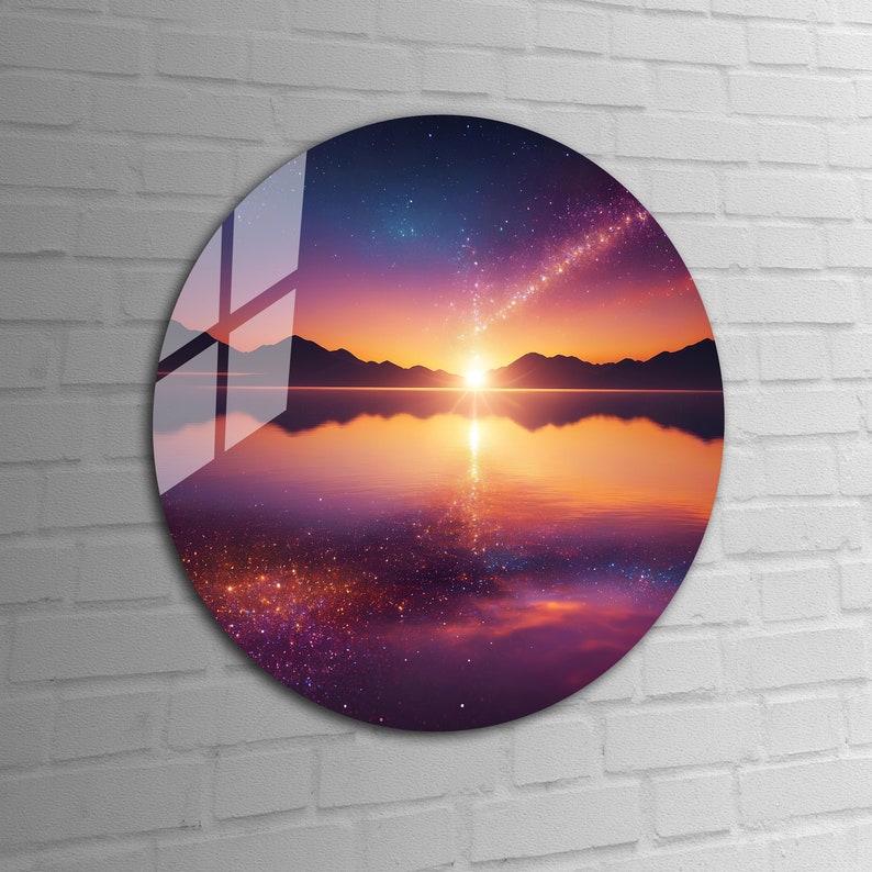 Sunset Stained Tempered Glass Round Painting Art Work Sunset Stained ...