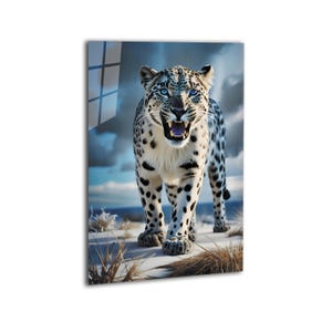 White Leopard Glass Wall Art, Snow Wall Art, White Leopard Wall Decor ...