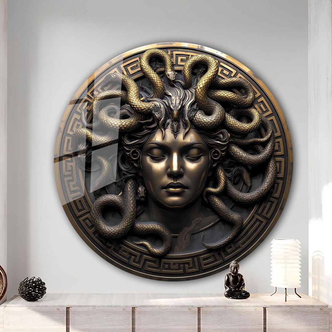 Medusa Wall Art, Round Glass Art, Tempered Glass Wall Art, Medusa Wall ...