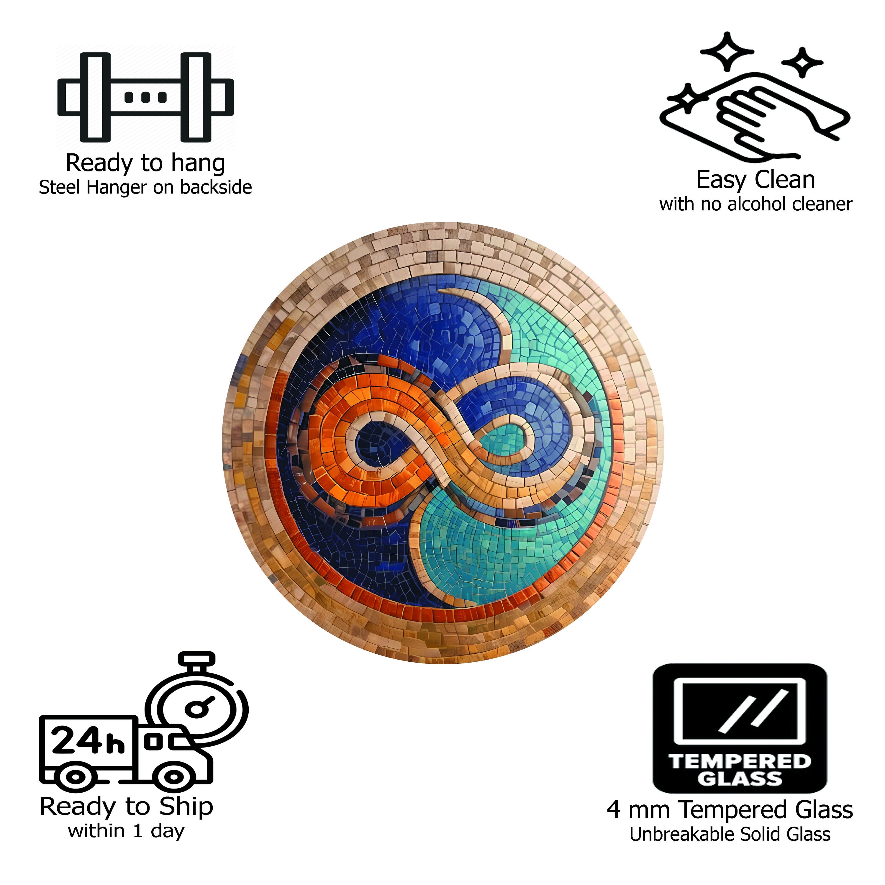 Infinity Symbol Glass Wall Art-round Ancient Mosaic-modern Art-round ...