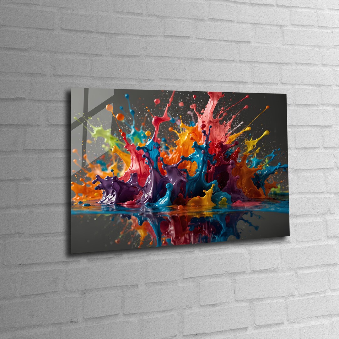 Colourful Paint Splash Glass Wall Art, HD Digital Print on Glass Poster ...