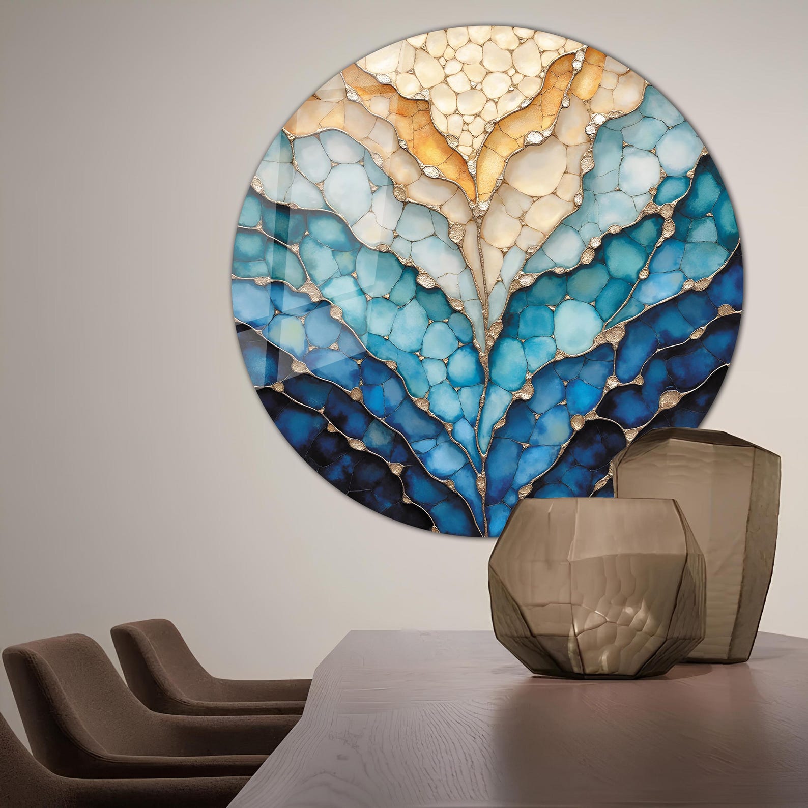 Ocean Colors Tempered Glass Wall Art-stained Look Round Wall Art Gift ...