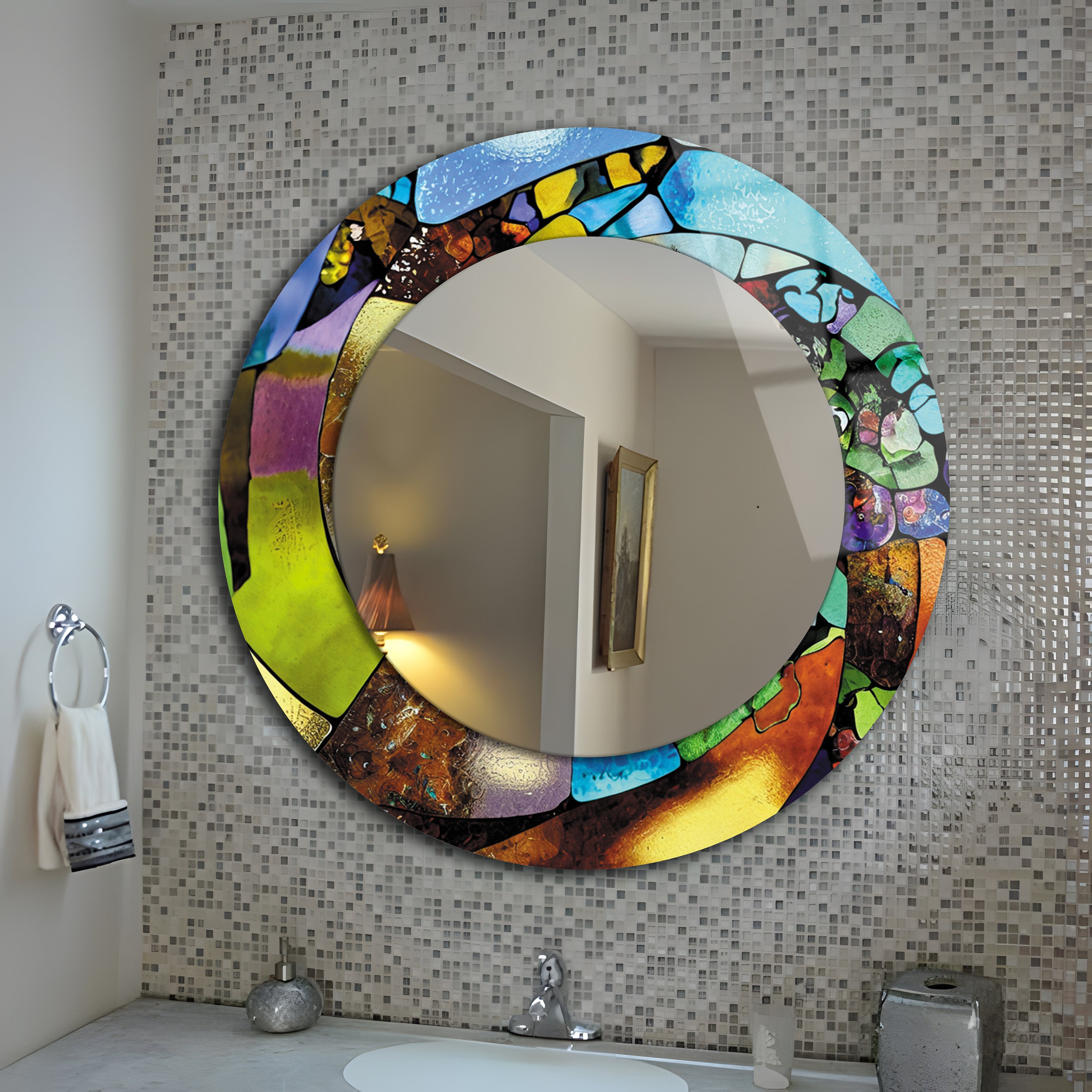 Round Mirror Wall Decor for Bathroom, Glass Wall Decor for Entryway ...
