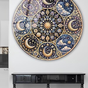 Lunar Moon Glass Wall Art, Glass Printing, Round Decor, Home Decor ...