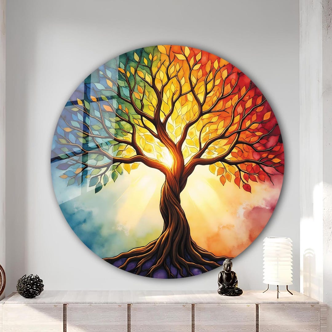 Tree of Life Tempered Glass Wall Art,tree of Life Round Glass Wall Art ...