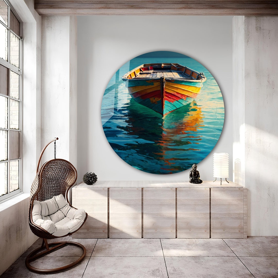 Boat Wall Decor, Glass Art, Glass, Abstract Sea Painting, View Glass ...