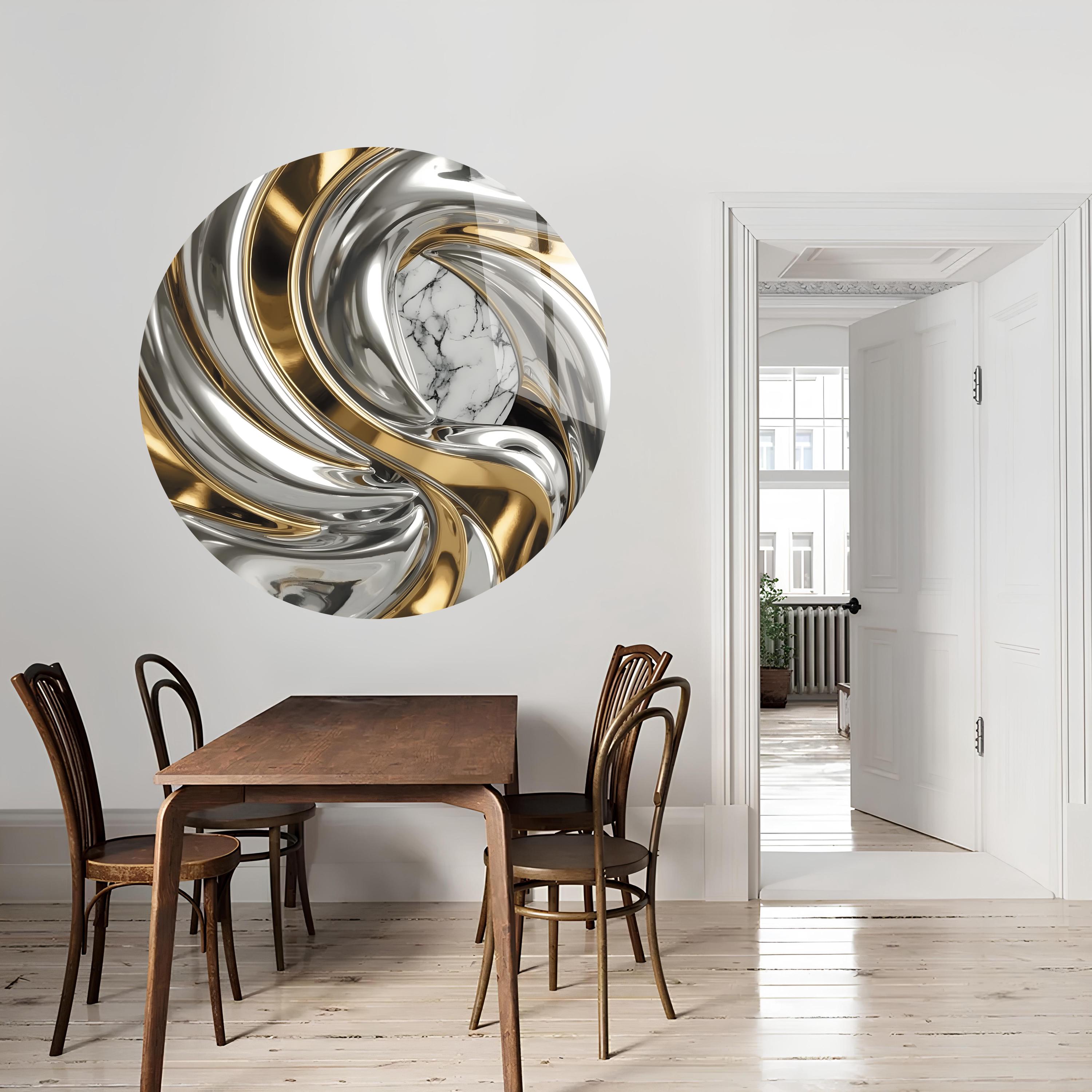 Gold and Silver Marble Round Glass Wall Art, Modern Luxury Wall Decor ...