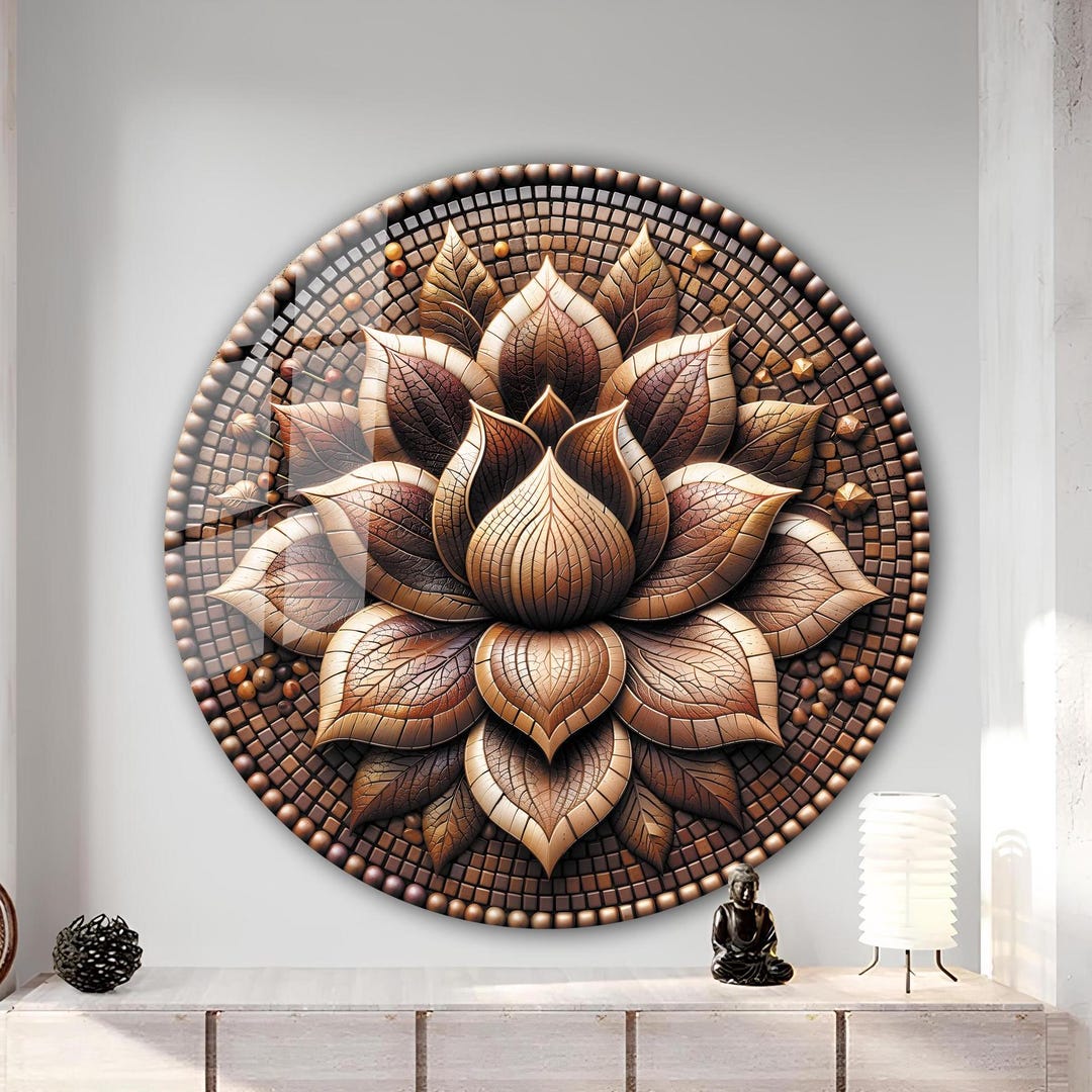 Copper Look Lotus Flower Wall Art, Tempered Glass Wall Art, Glass ...