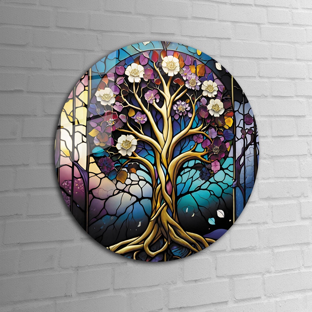 Stained Tree of Life Glass Tempered Glass Wall Art Decor, Stained ...