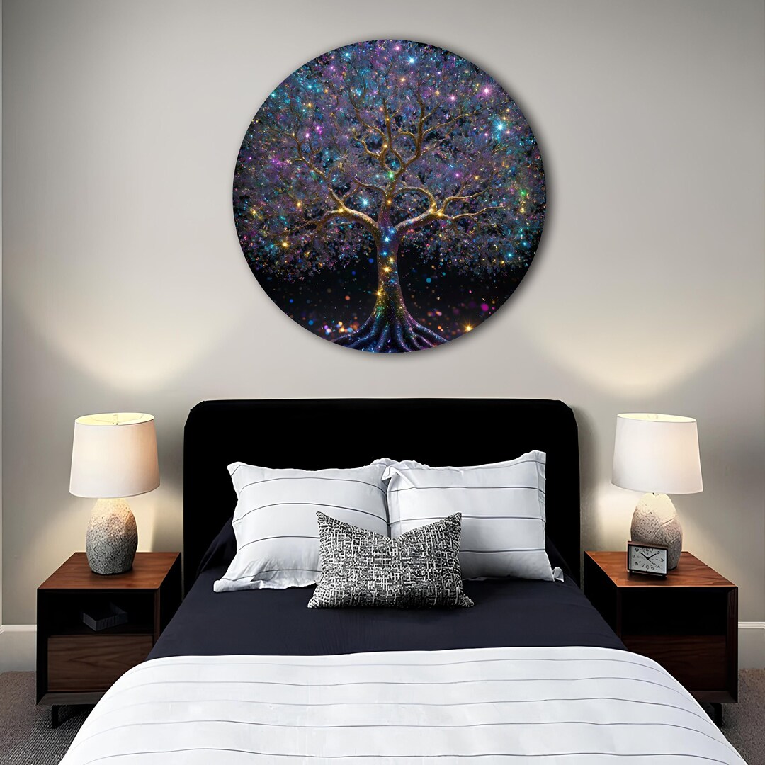 Glowing Tree of Life Stained Glass Wall Painting home&office Wall Art Decor Round Wall Hangings ...