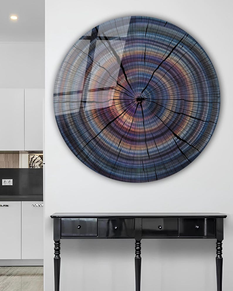 Rustic Look Tree Rings Wall Art, Tempered Glass Wall Art, Circle Wall ...