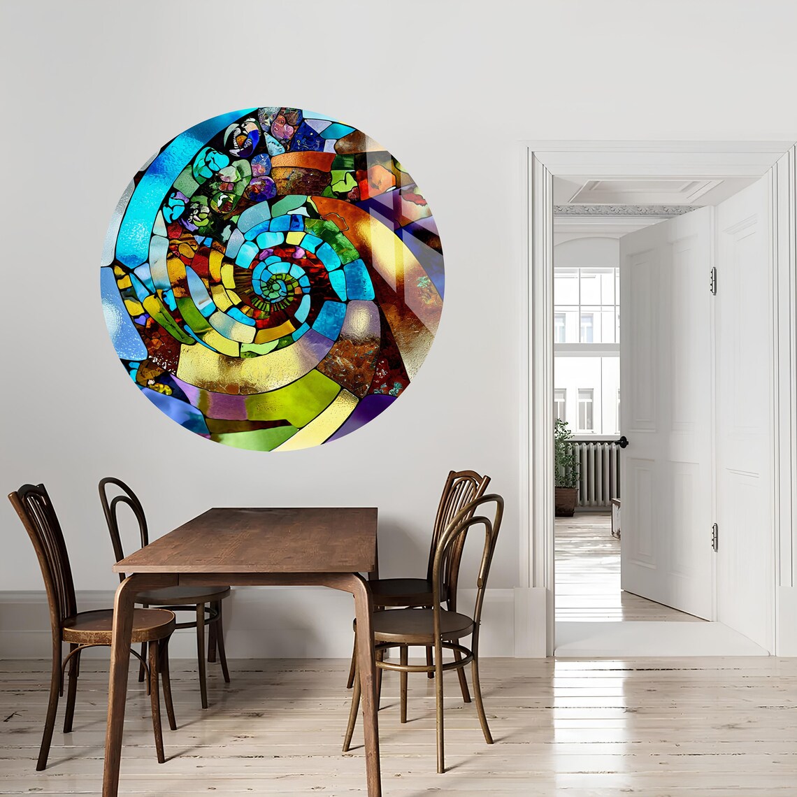 Stained Glass Style Tempered Glass Wall Art, Round Abstract Decor - Etsy