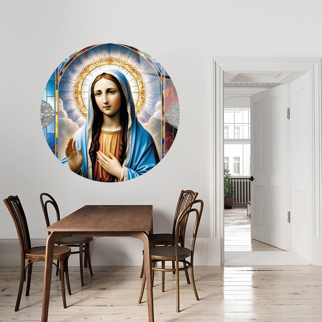 Virgin Mary Tempered Glass Wall Art, Virgin Mary Round Tempered Glass ...