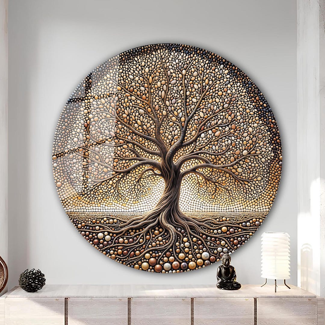 Rustic Tree of Life Stained Glass Wall Printing Home&office Wall Art Decor Round Wall Hangings ...