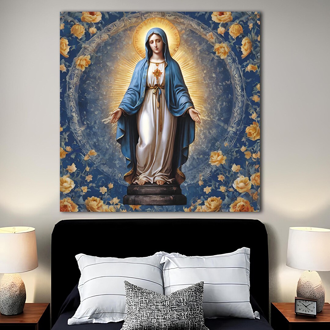Virgin Mary Tempered Glass Wall Art, Virgin Mary Round Tempered Glass ...