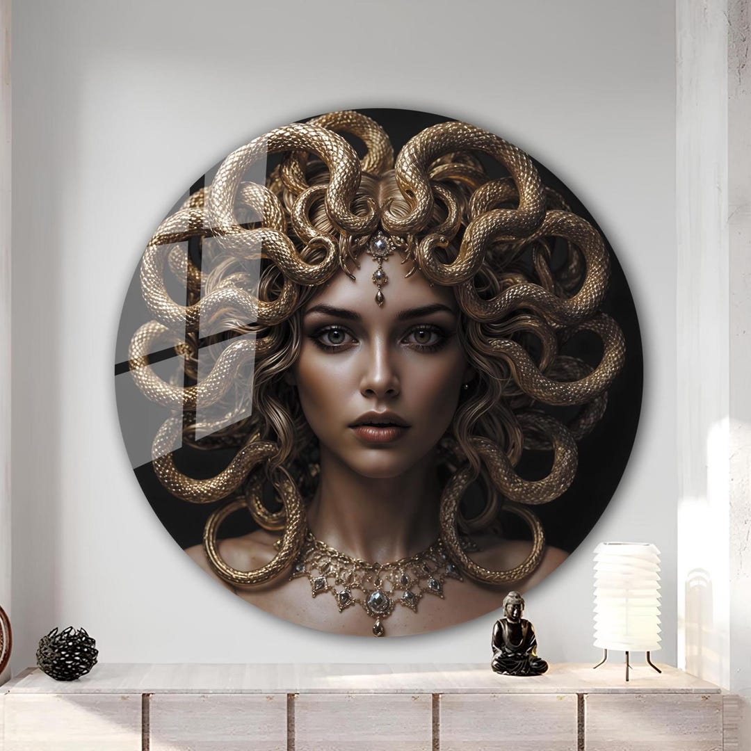 Medusa Wall Art, Round Glass Art, Tempered Glass Wall Art, Medusa Wall ...