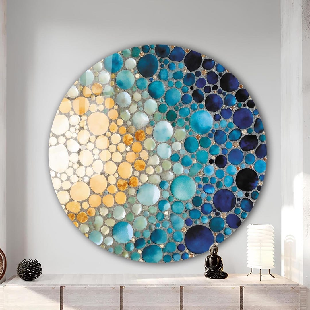 Ocean Colors Tempered Glass Wall Art-stained Look Round Wall Art Gift ...