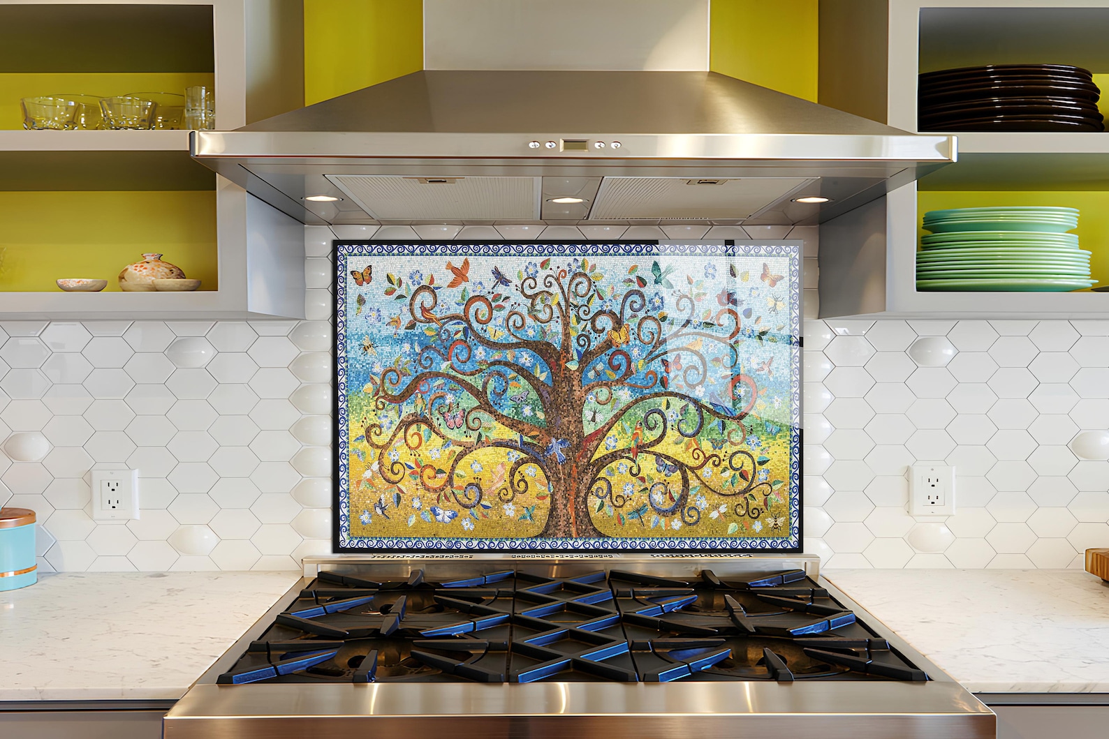 Stained Backsplash Life of Tree-solid Tempered Glass Wall Protection ...