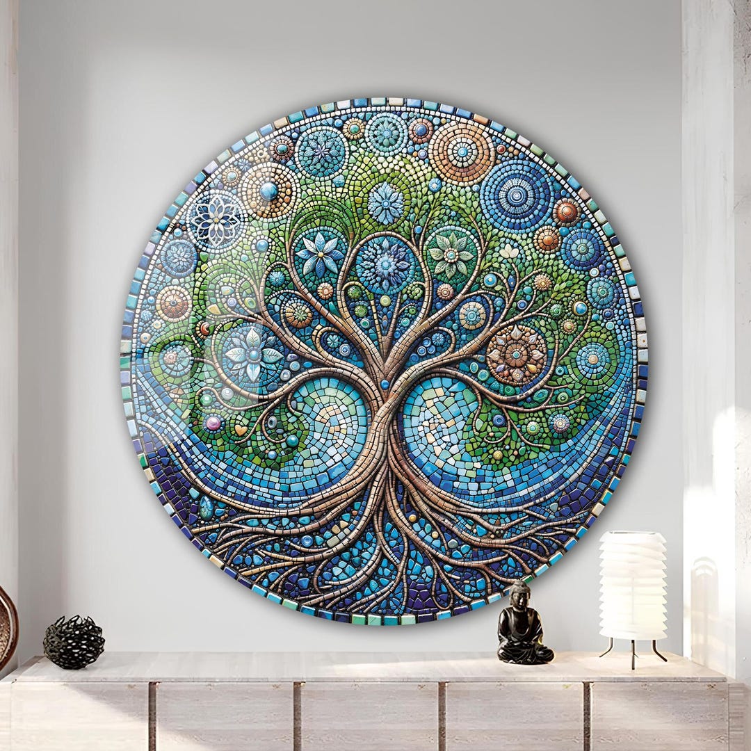 Stained Tree of Life Glass Tempered Glass Wall Art Decor, Mosaic Wall ...