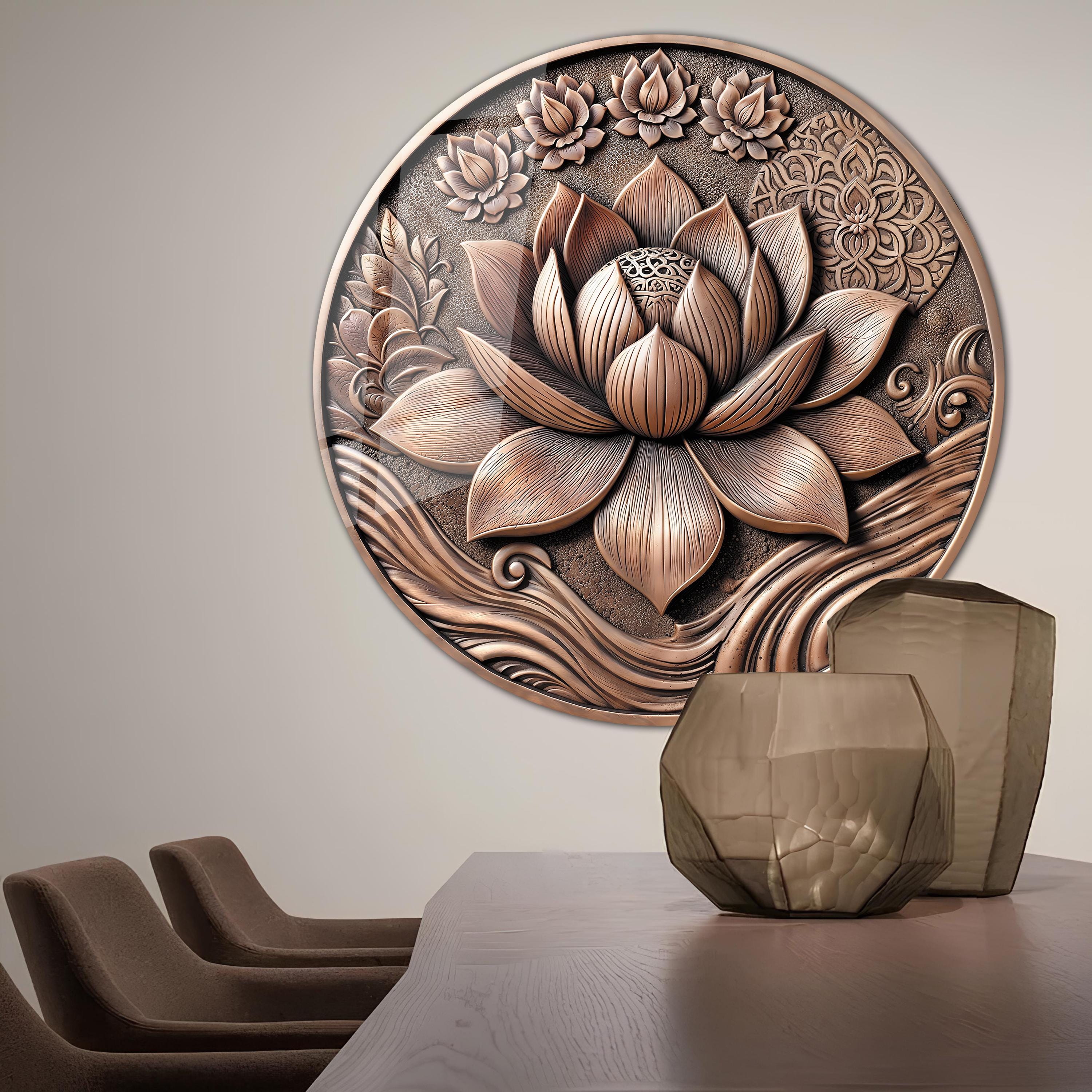 Tempered Glass Wall Art, Copper Lotus Flower Wall Art, Glass Printing ...