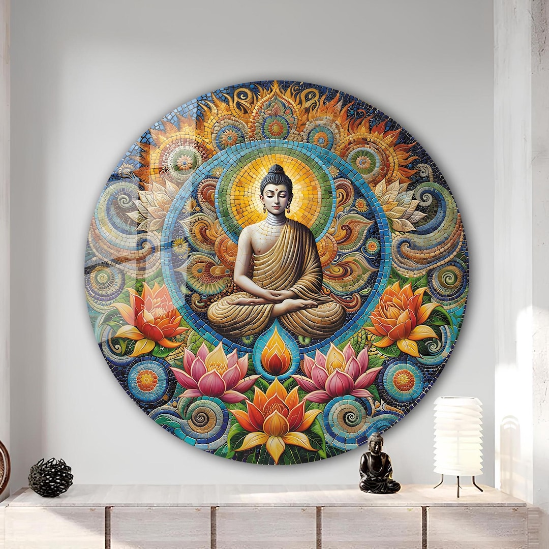 Buddha Tempered Glass Art | Buddha Round Glass | Buddha Glass Paint ...