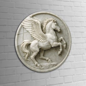 Marble Look Pegasus Wall Art, Round Glass Art, Tempered Glass Wall Art ...